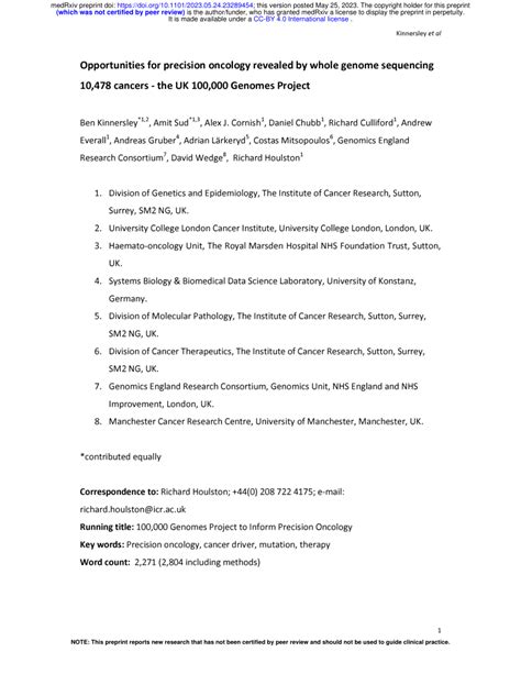 Pdf Cancer Driver Genes And Opportunities For Precision Oncology Revealed By Whole Genome