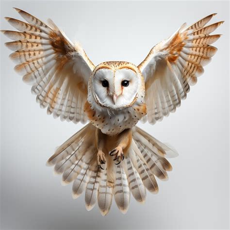 Premium Ai Image Barn Owl Flying White Background