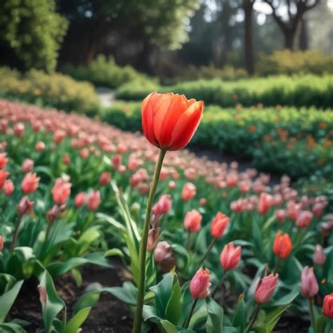Premium Photo A Red Tulip In A Field Of Red Tulips