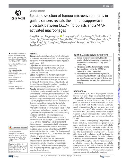 Pdf Spatial Dissection Of Tumour Microenvironments In Gastric Cancers Reveals The