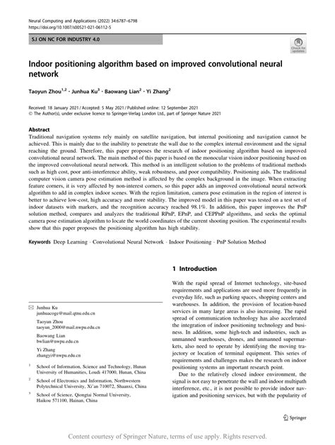 Indoor Positioning Algorithm Based On Improved Convolutional Neural Network Request Pdf