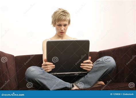 Busy Woman With Computer Stock Photo Image Of Busy Advertising