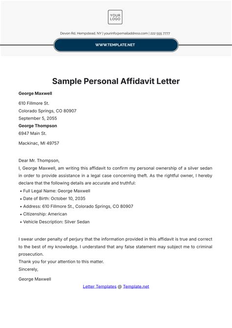 Free Affidavit Of Property Declaration Format Template To Edit Online