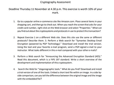 Cryptography Assessment Deadline Thursday 11 November Chegg Com