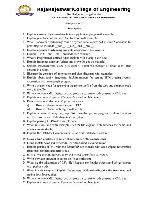 Assignment Iii 1 Python Assignment Rajarajeswaricollege Of
