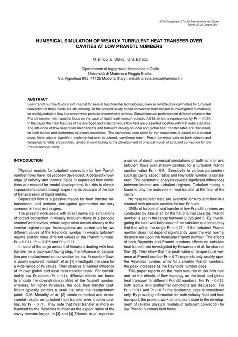 Pdf Numerical Simulation Of Weakly Turbulent Heat Transfer Over Cavities At Low Prandtl Numbers