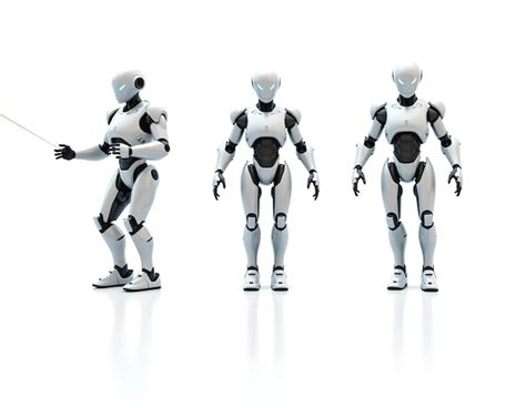 Futuristic Humanoid Robots Advanced Ai Robotics In Action Premium Ai