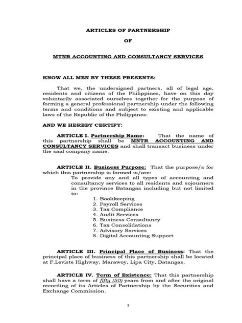 Form No10 Articles Of Partnership General Pdf Partnership Business
