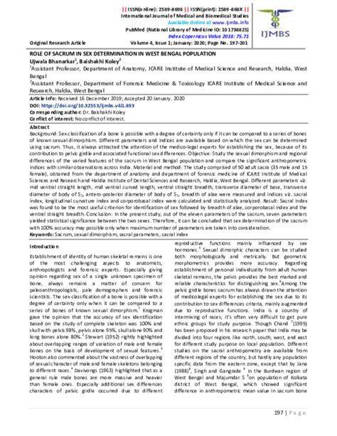Pdf Role Of Sacrum In Sex Determination In West Bengal Population