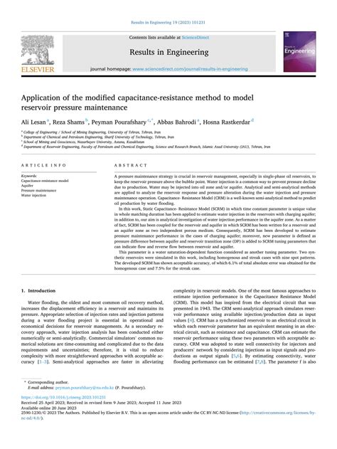 Pdf Application Of The Modified Capacitance Resistance Method To Model Reservoir Pressure
