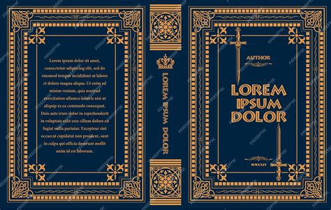 장식 된 가죽 책 표지 및 오래된 레트로 장식 프레임 로열 골든 스타일 디자인 역사 소설 빈티지 책 표지판에 인쇄 될 국경 컬러 터 손으로 그린 일러스트레이션 프리미엄