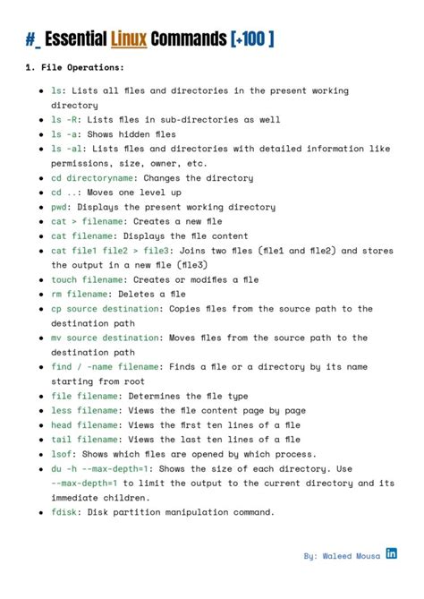 100 Essential Linux Commands Cheat Sheet