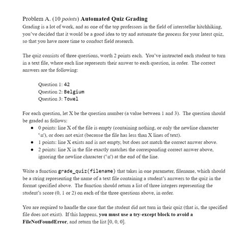 Solved Problem A 10 Points Automated Quiz Grading Grading