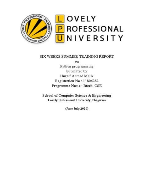 Six Weeks Summer Training Report 123 Pdf Python Programming Language Computer Programming