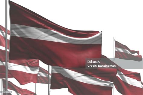 아름 다운 많은 라트비아 플래그는 파도에 고립 된 흰색어떤 축 하 플래그 3d 그림 0명에 대한 스톡 사진 및 기타 이미지 0명 3차원 형태 국가 관광명소 Istock