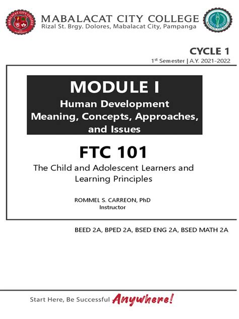 ftc 101 module 1 pdf developmental psychology psychoanalytic theory