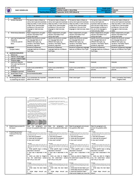 Dll English 4 Q1 W4 Identify The Structure Purpose And