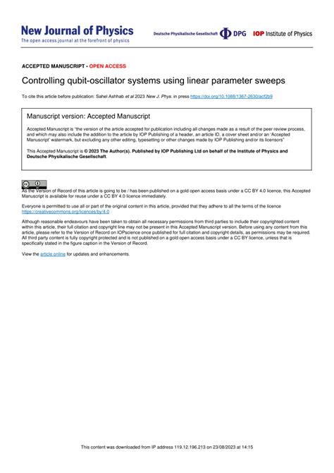 PDF Controlling Qubit Oscillator Systems Using Linear Parameter Sweeps