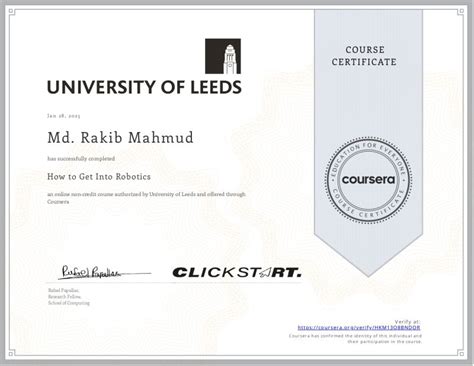 Robotics Automation Coursera Certificate Universityofleeds Rakib Mahmud