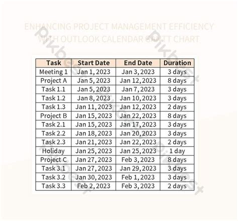 Boost Project Management Efficiency Using Outlook Calendar Gantt Chart Excel Template Free