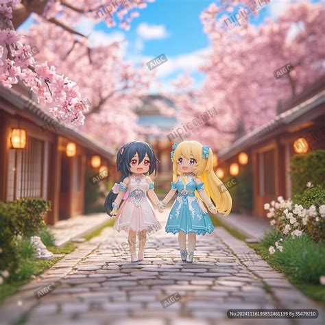 Ai创作图樱花节装扮素材 樱花节场景布置 樱花节美陈合影 樱花树下的少女 樱花节拍照打卡 樱花少女背影 樱花游园会 樱花拍照留念 手办礼店 动漫卡通手办ip人物 樱花生日宴 盲盒手办卡通 樱花