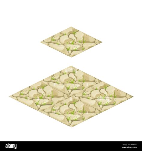 Set Isometric Tile Map Elements Stones In Cartoon Style Isolated On White Background