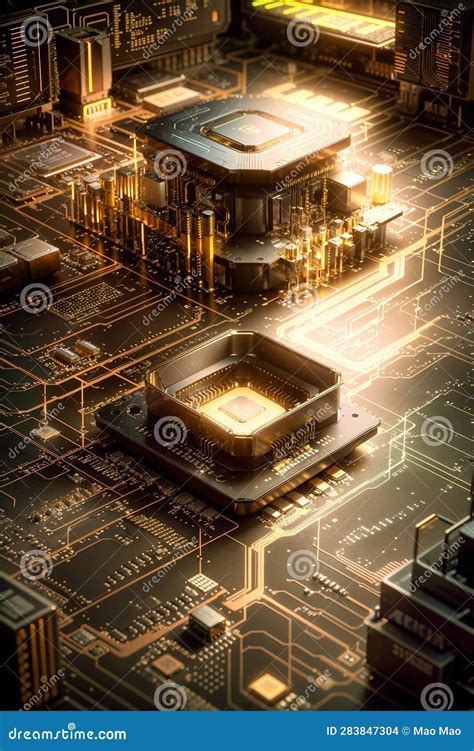 Close Up View Of A Modern Gpu Card With Circuit And Connections 3d Rendering Stock Illustration