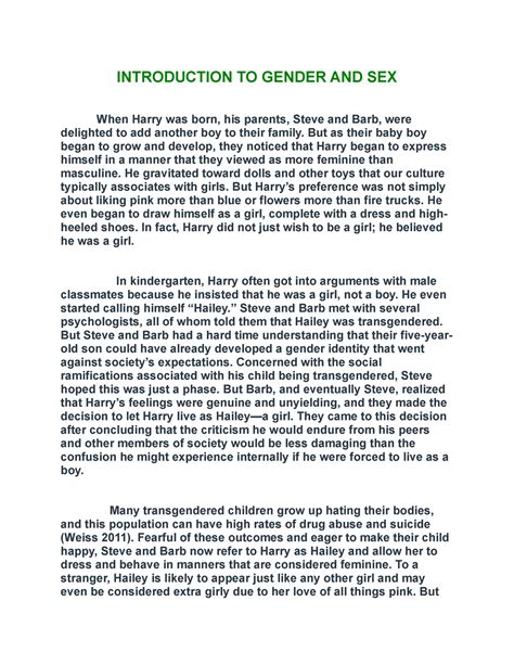 Module NOTES FOR GENERAL SOCIAL SCIENCE INTRODUCTION TO GENDER AND SEX When Harry Was Born