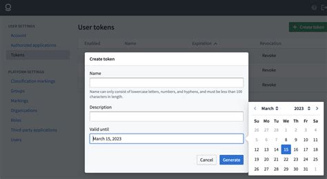 third party applications user generated tokens palantir