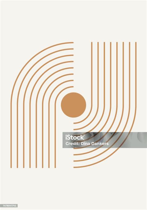 추상적인 기하학적 미니멀리스트 작품 중반 세기 현대와 바우 하우스 는 아치와 원으로 복고풍 포스터에 영감을 불어 넣었습니다 간단한 모양의 현대적인 트렌디 한 벽 예술 금색에