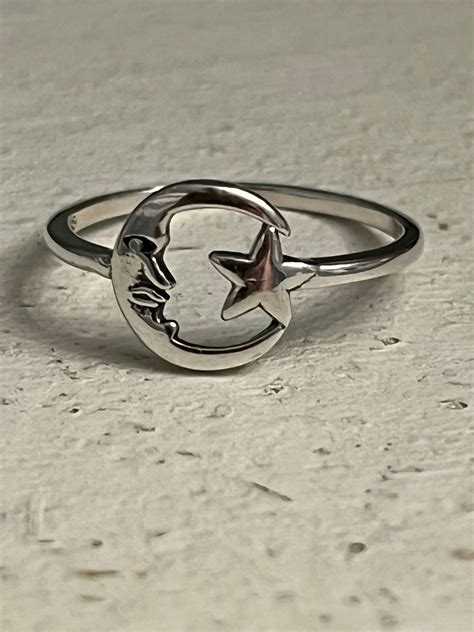 Sterling Silver Moon And Star Ring Celestial Star And Moon Ring Open