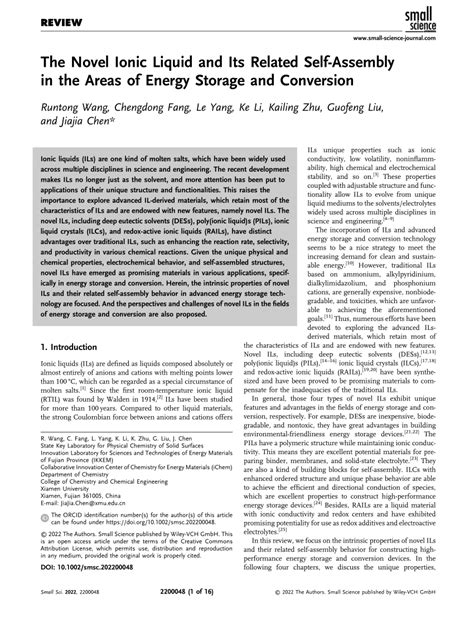 Pdf The Novel Ionic Liquid And Its Related Self‐assembly In The Areas