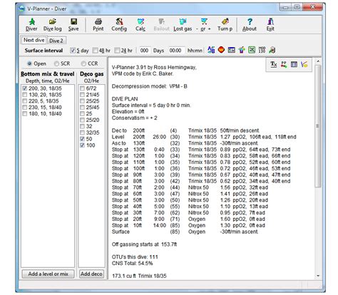 V Planner Vpm And Vpm B And Vpm Be Dive Decompression Software For