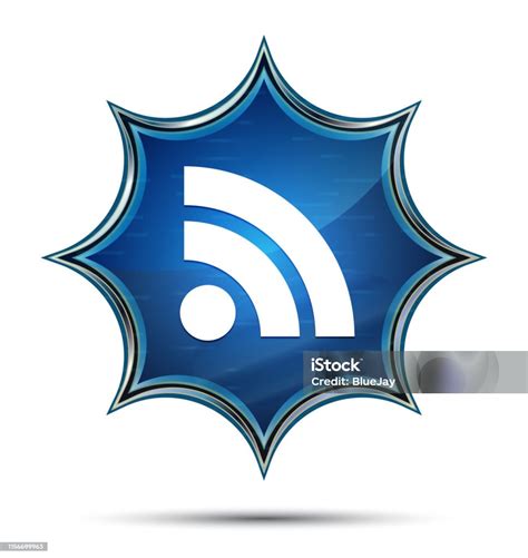 Rss 피드 아이콘 마법의 유리 선 버스트 블루 버튼 Brand Name Online Messaging Platform에 대한 스톡 벡터 아트 및 기타 이미지 Brand