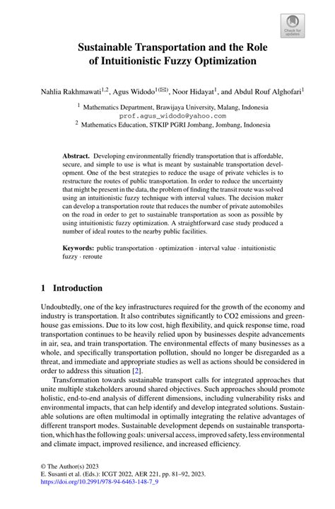 Pdf Sustainable Transportation And The Role Of Intuitionistic Fuzzy Optimization