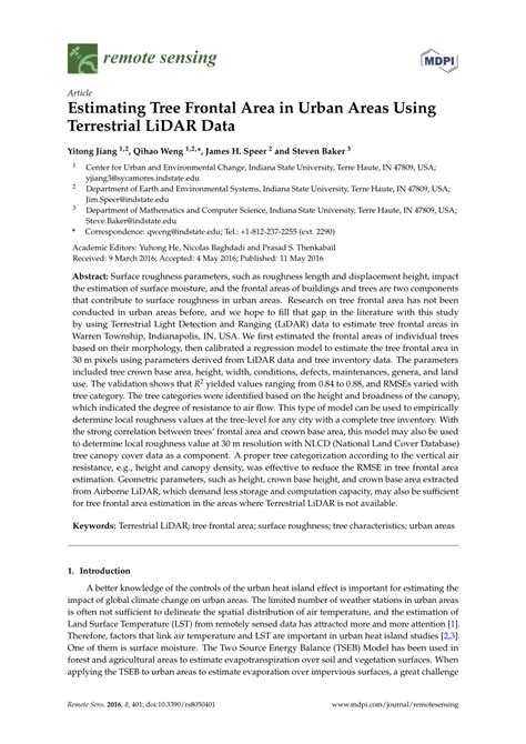 Pdf Estimating Tree Frontal Area In Urban Areas Using Terrestrial