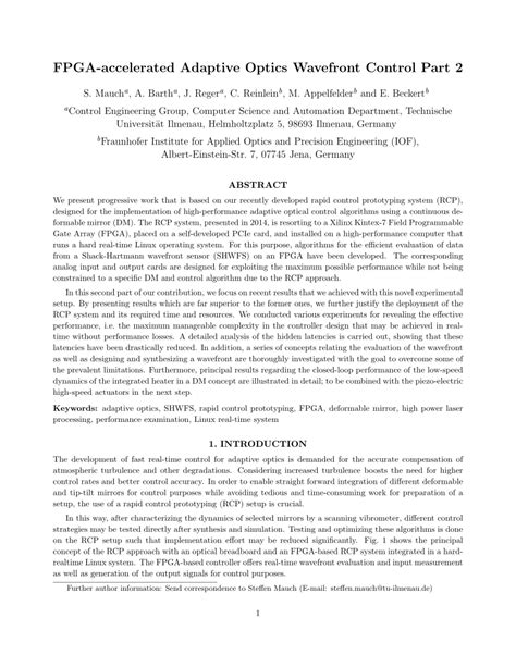 Pdf Fpga Accelerated Adaptive Optics Wavefront Control Part Ii