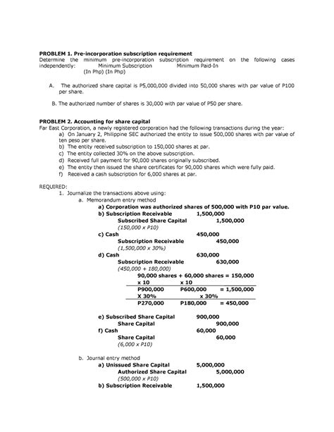 Module 2 Additional Assignment Problem 1 Pre Incorporation