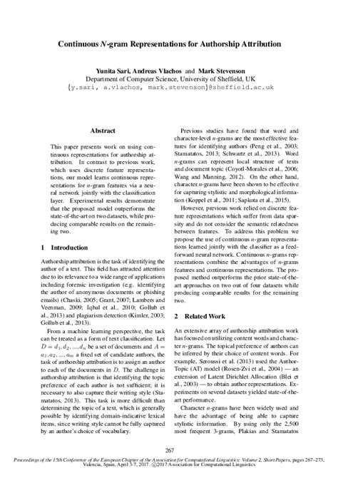 Pdf Continuous N Gram Representations For Authorship Attribution