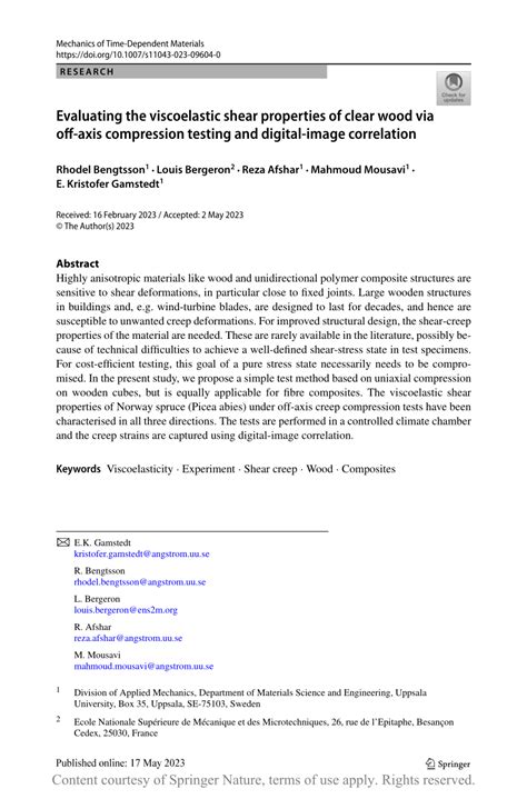 Pdf Evaluating The Viscoelastic Shear Properties Of Clear Wood Via