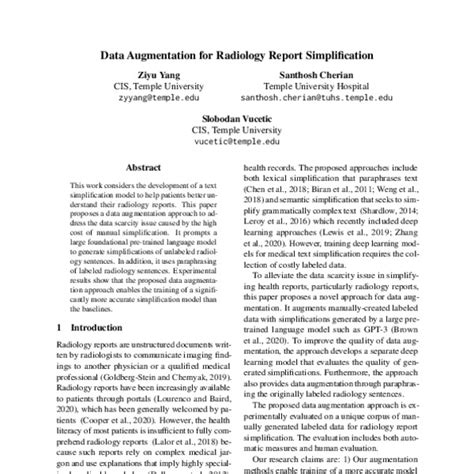 Data Augmentation For Radiology Report Simplification Acl Anthology