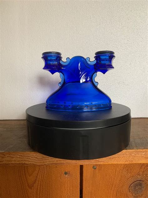 Vintage Cobalt Blue Double Candle Holder Depression Glass Etsy