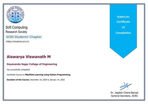Thrilled To Share That I Have Successfully Completed The Certificate Aiswarya Viswanath M
