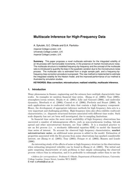Pdf Multiscale Inference For High Frequency Data