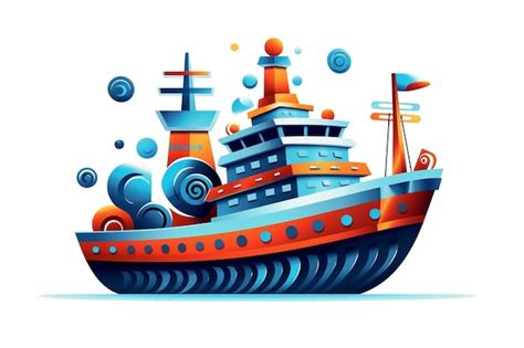 Cute Ship In Cartoon Style On White Background Premium Ai Generated Image
