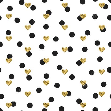 Seamless Hand Drawn Ink Polka Dot Pattern With Gold Heart Shapes Background Valentine Grunge