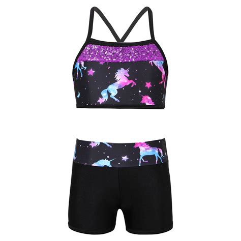 Janjean Girls 2 Piece Dance Outfit Mermaid Tankini Swimwear Crop Tank