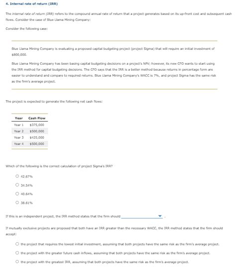 Solved Internal Rate Of Return IRR The Internal Rate Of Chegg Com