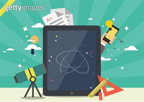 일러스트 평면 물체묘사 아이콘 교육 주제 학교건물 교육시설 학원 공부 스마트폰 디지털태블릿 개인용컴퓨터 노트북 노트 연필 책 이미지