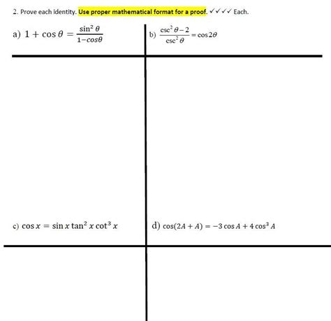 solved 2 prove each identity use proper mathematical